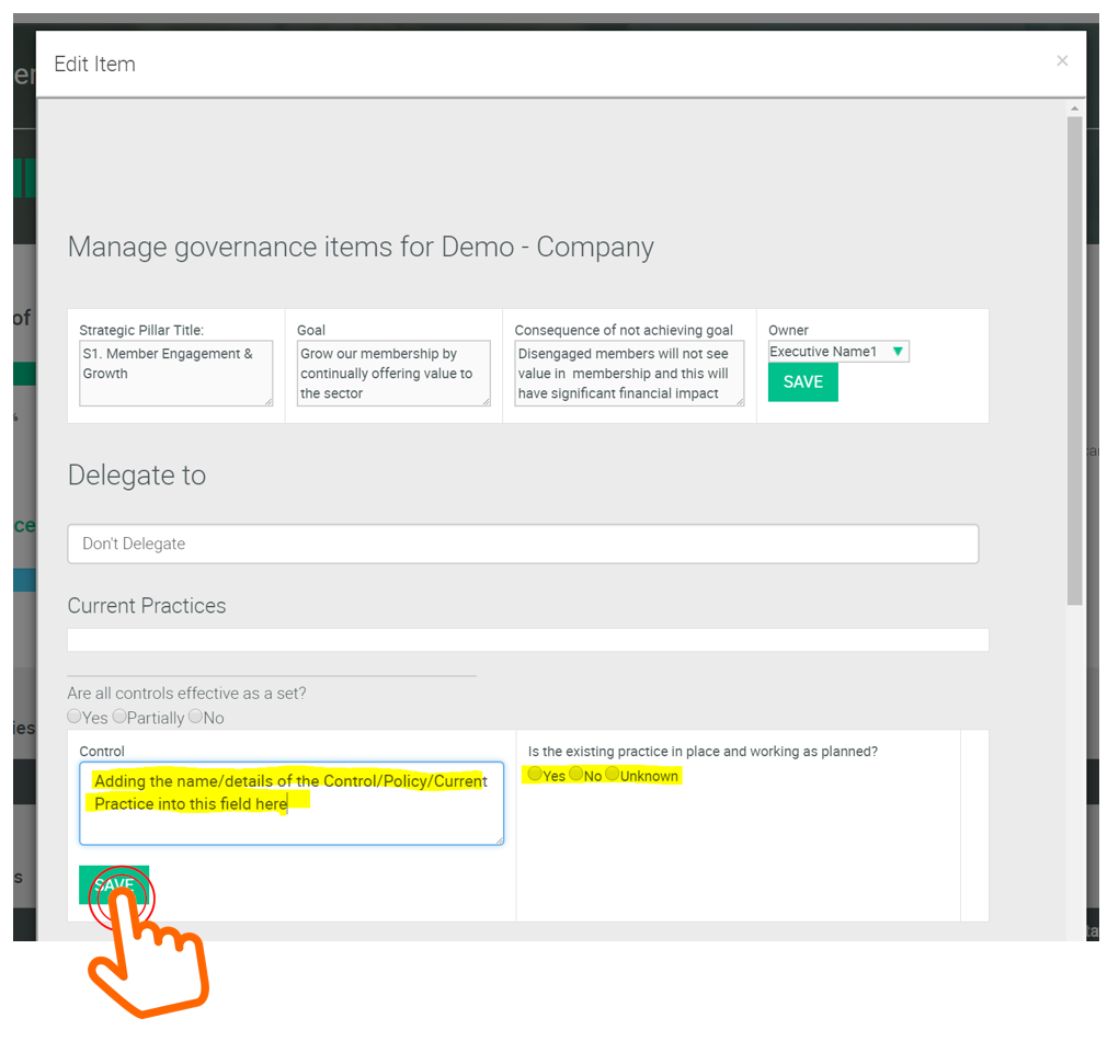 Adding a New Current Control / Policy / Practice to a Strategic Pillar ...